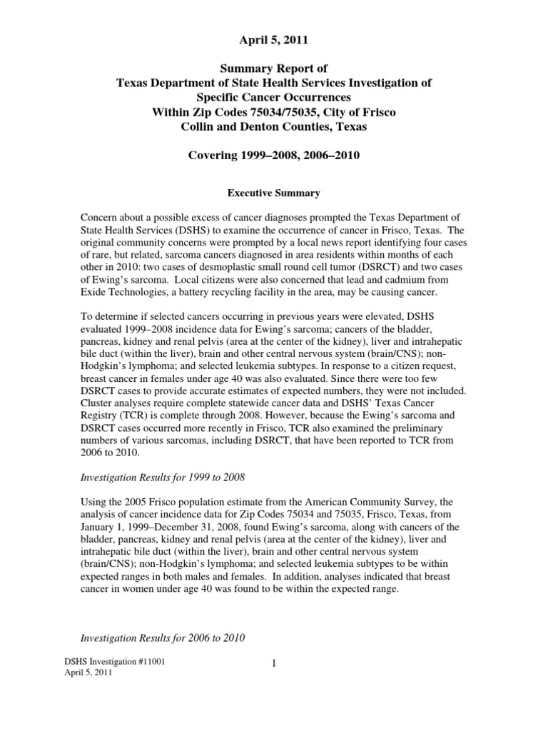 Frisco TX Cancer Report Final | PDF | Leukemia | Cancer