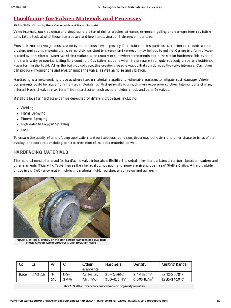 Hardfacing For Valves - Materials and Processes | PDF | Corrosion | Wear