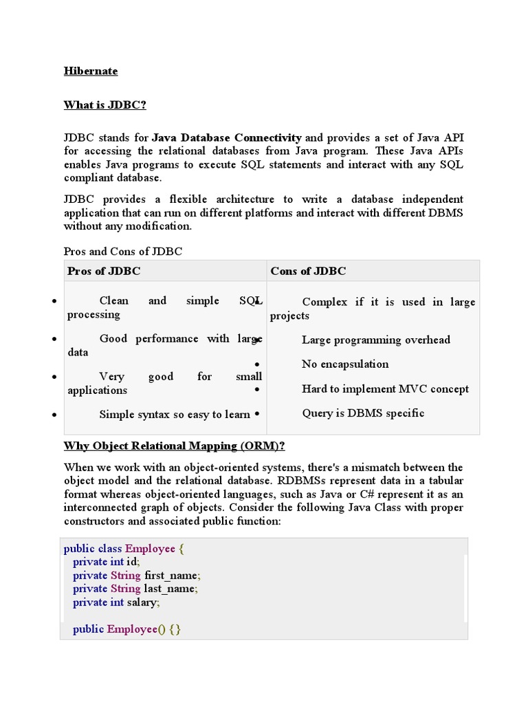 Hibernate What Is JDBC | PDF | Databases | Relational Database Hibernate What Is JDBC | PDF | Databases | Relational Database