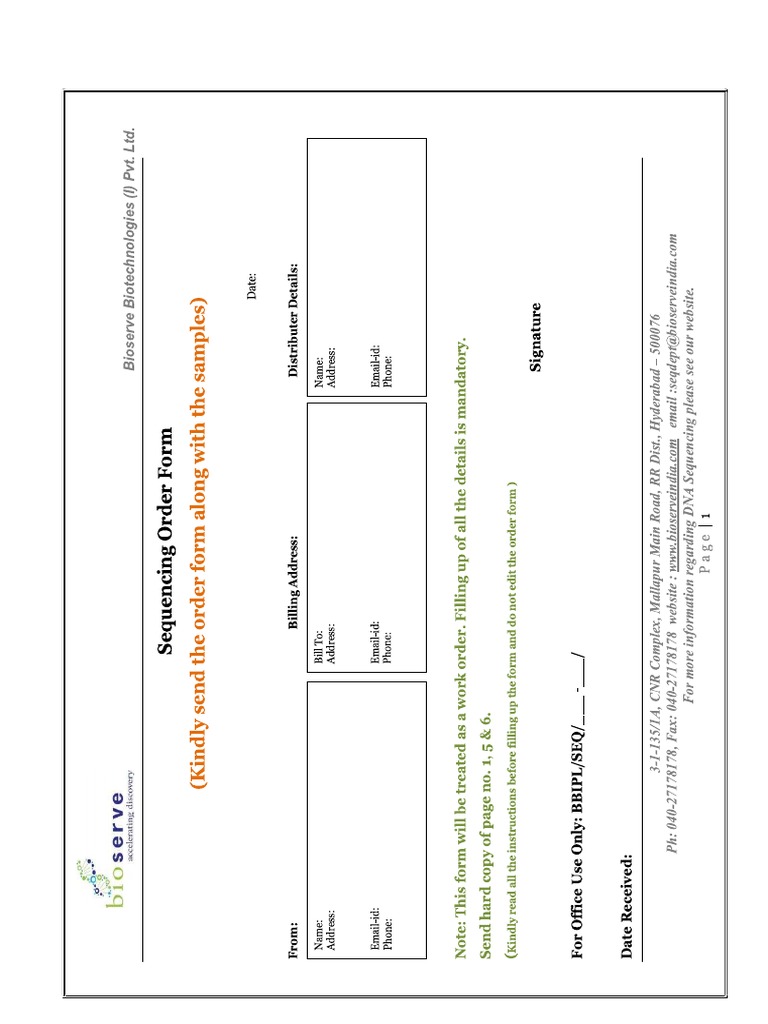 Bioserve Sequencing Order Form | PDF