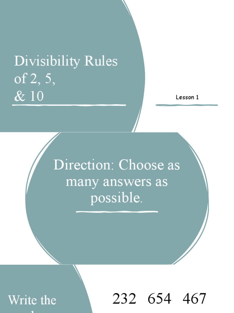Lesson 1 Divisibility Rules of 2, 5, 10 | PDF