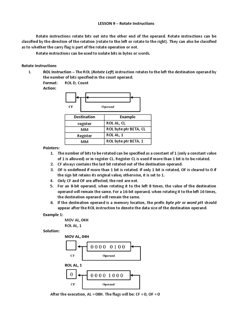 LESSON 9 - Rotate Instructions | PDF | Bit | Pointer (Computer Programming)
