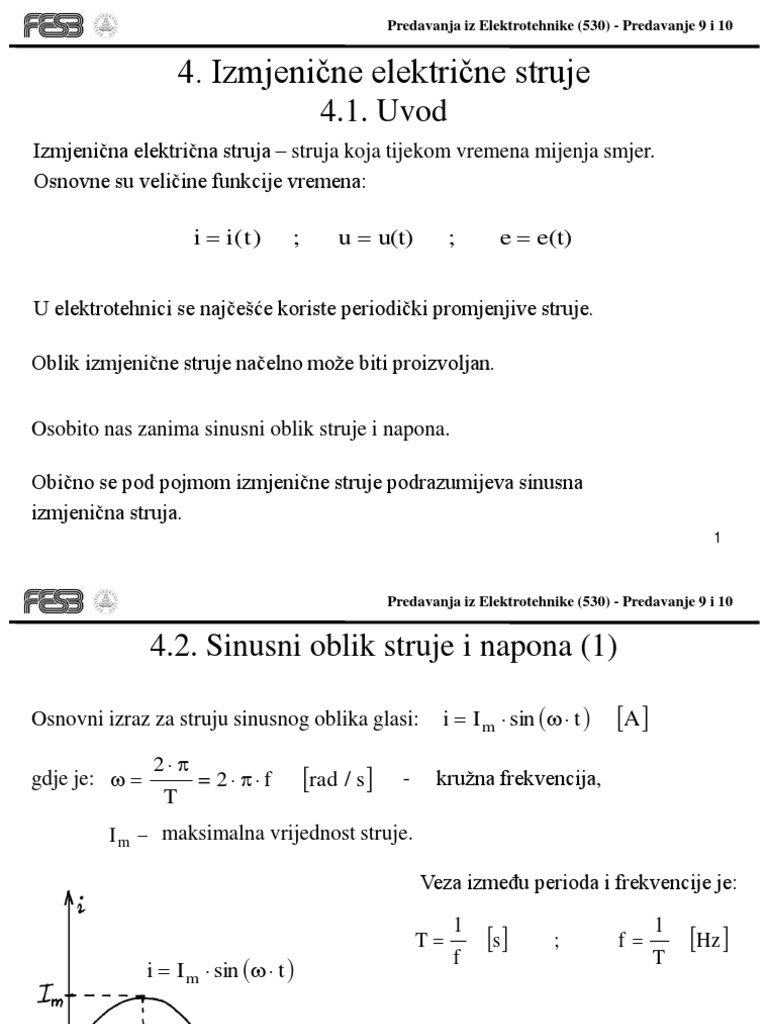 Izmjenične Električne Struje: 4.1. Uvod | PDF