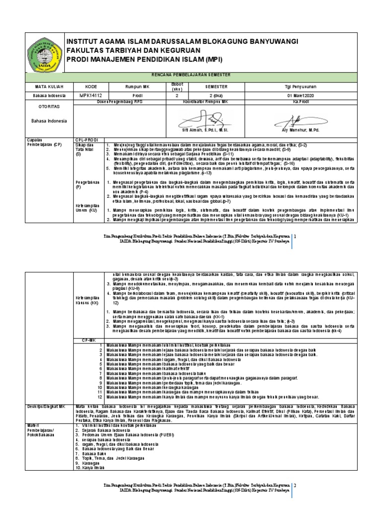 Contoh RPS | PDF | Seni & Disiplin Bahasa
