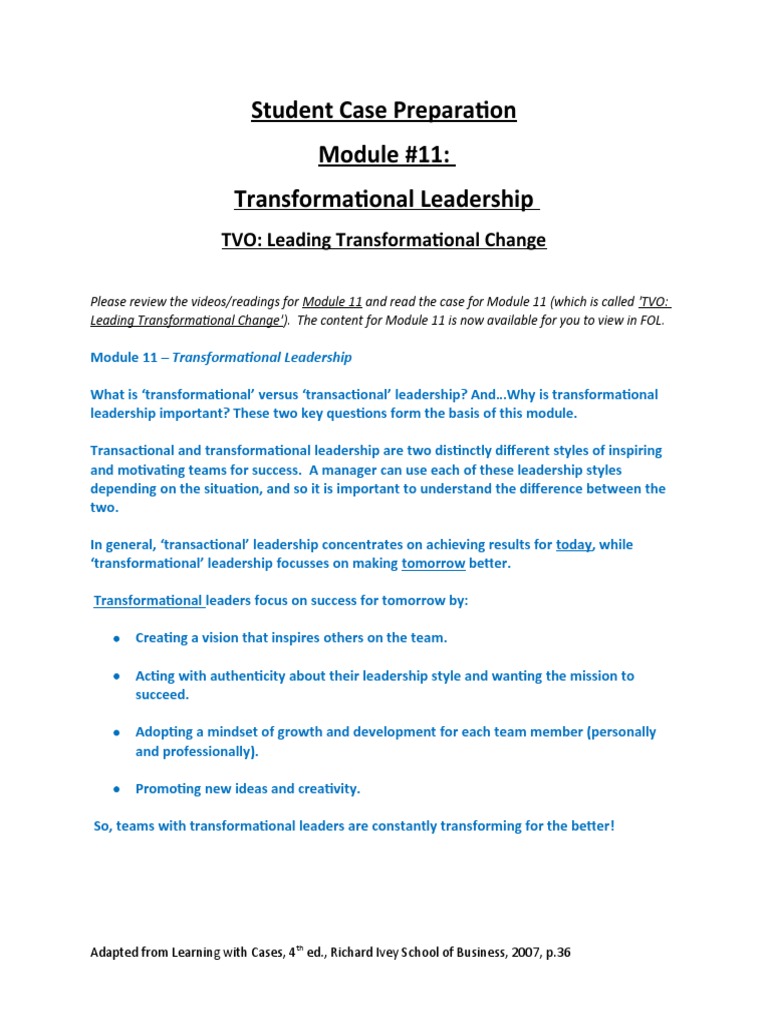 MGMT-6138 Case 9B - Student Case Preparation Form | PDF | Leadership ...