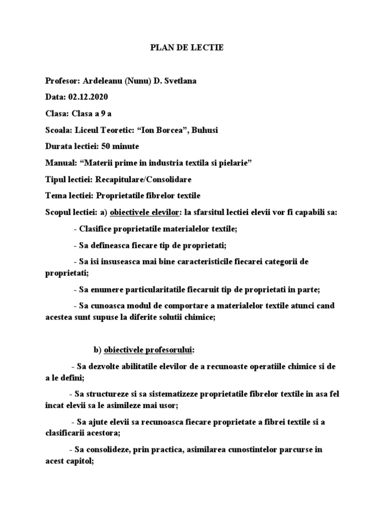 Plan de Lectie | PDF