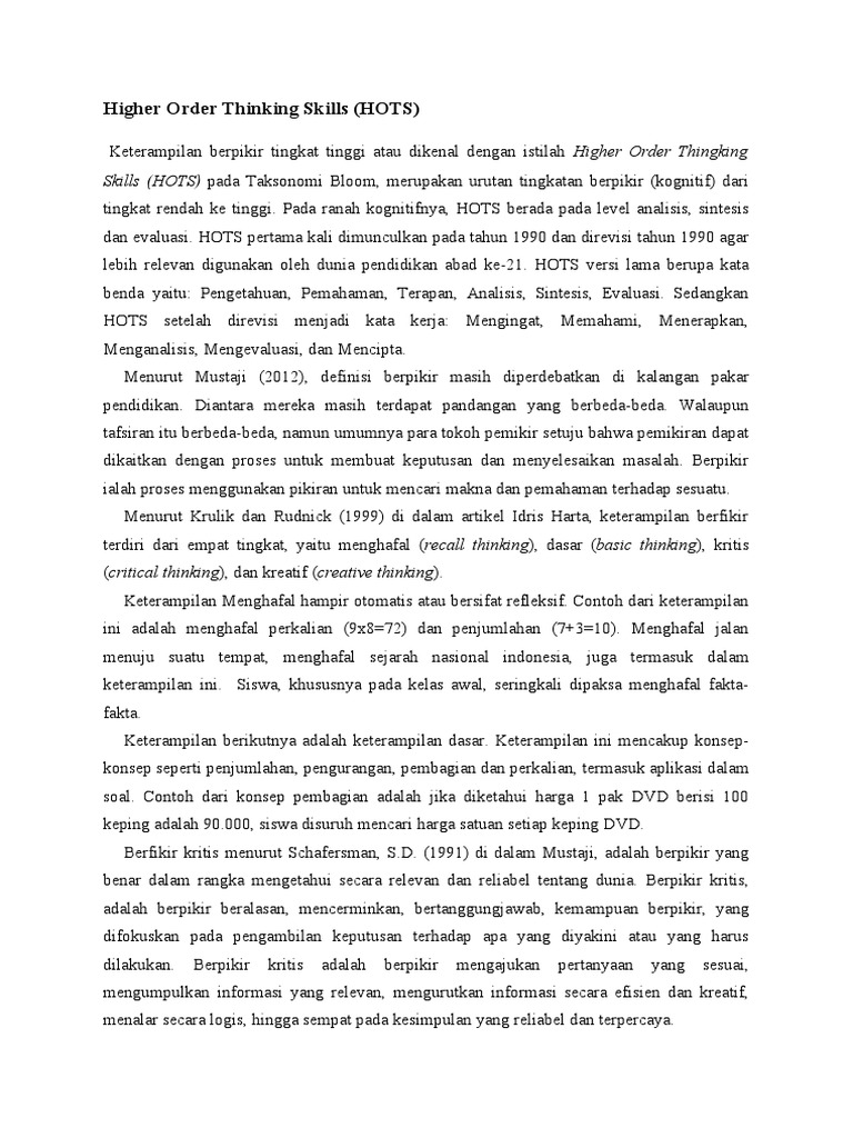 Higher Order Thinking Skills | PDF