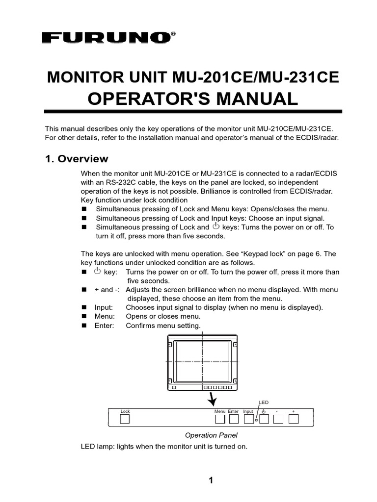 Operator'S Manual: Monitor Unit Mu-201Ce/Mu-231Ce | Download Free PDF ...