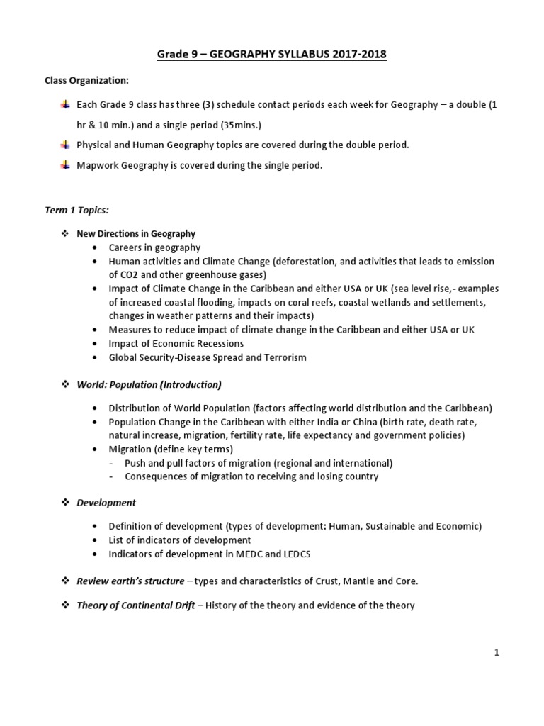 Grade 9 - GEOGRAPHY SYLLABUS 2017-2018: Class Organization | PDF ...