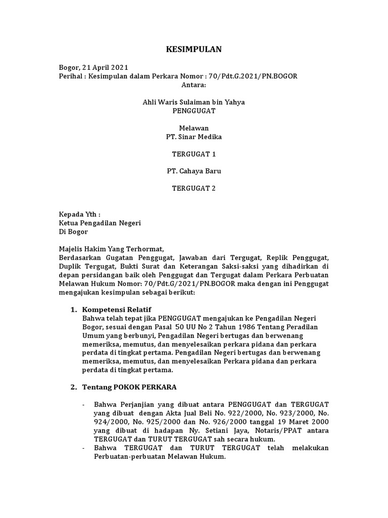 Contoh Pembuatan Kesimpulan Ilustrasi | PDF