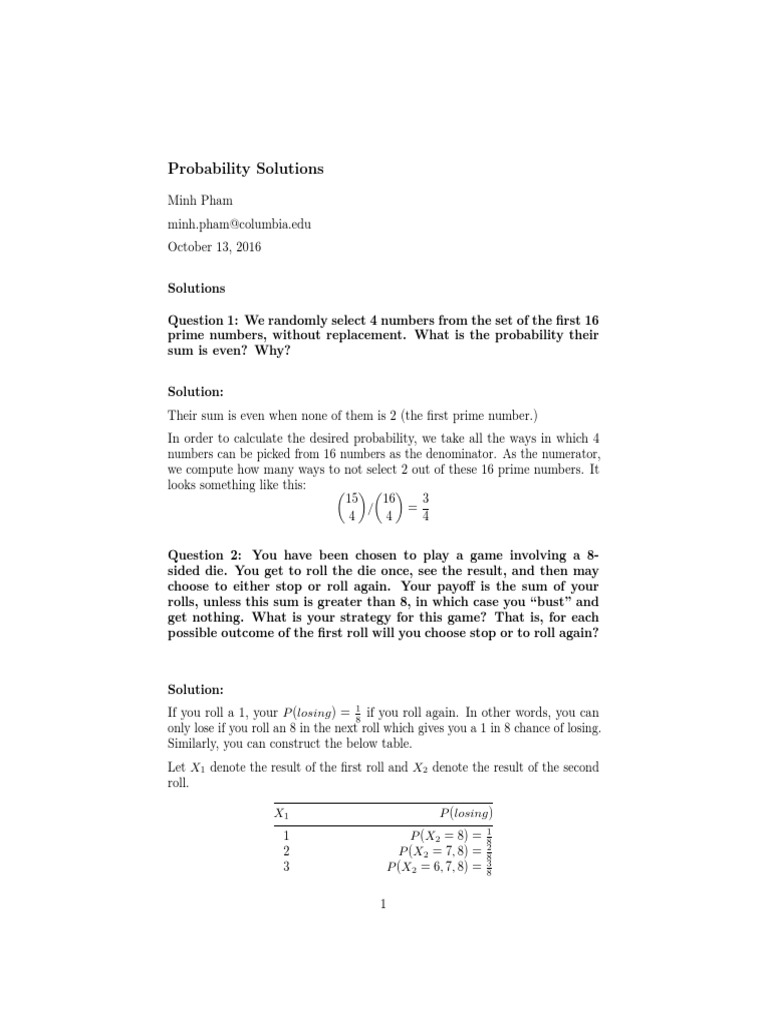 Probability Solutions | PDF | Prime Number | Probability