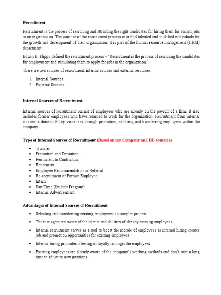 HRM-Internal Sources of Recruitment | PDF | Recruitment | Employment