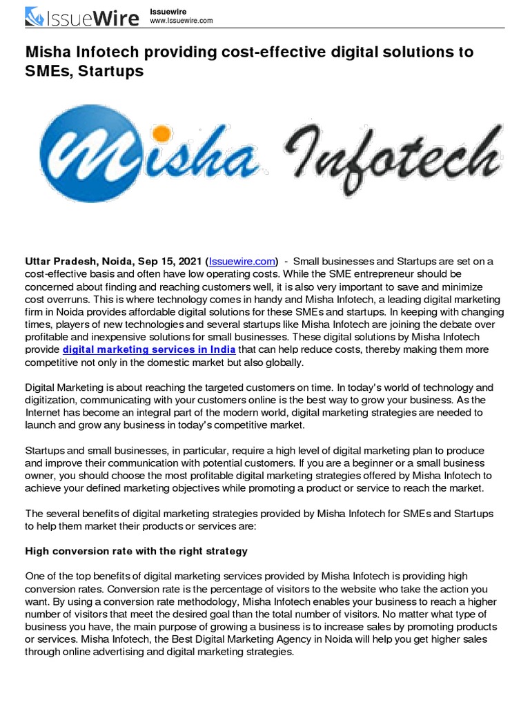 Misha Infotech Providing Cost-Effective Digital Solutions To SMEs ...
