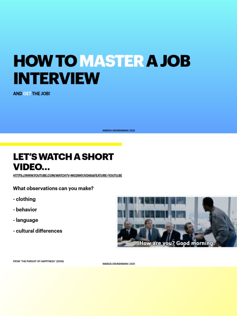 ENGLISH RESOURCES - Job Interview Presentation 2021 | PDF ...