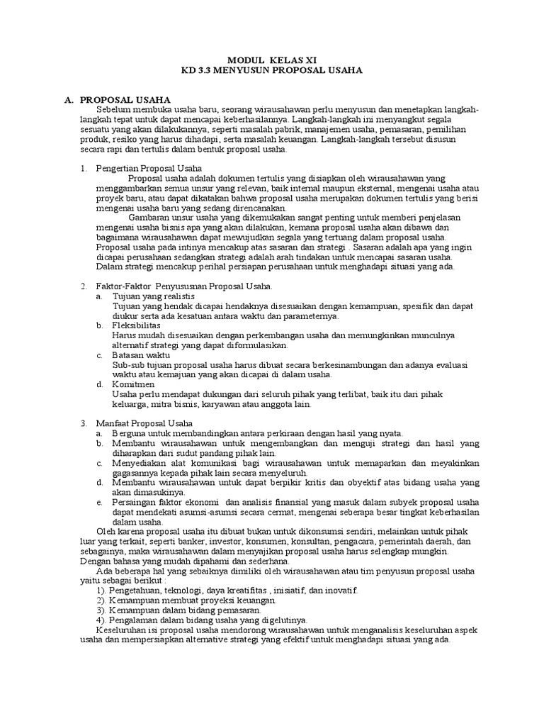 MODUL KWU B. Anik KELAS XI (Proposal Usaha) | PDF
