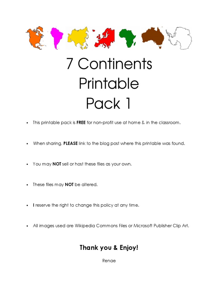 7 Continents Printable Pack 1 | PDF