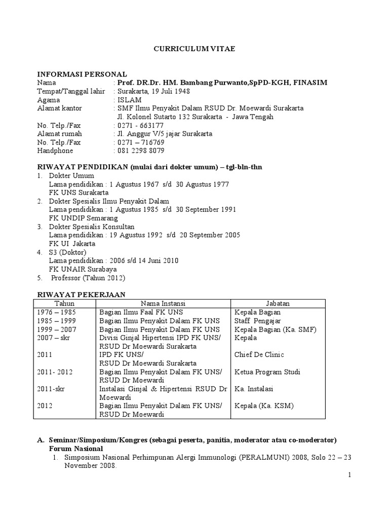 Bambang Purwanto - Prof - KGH - CV | PDF