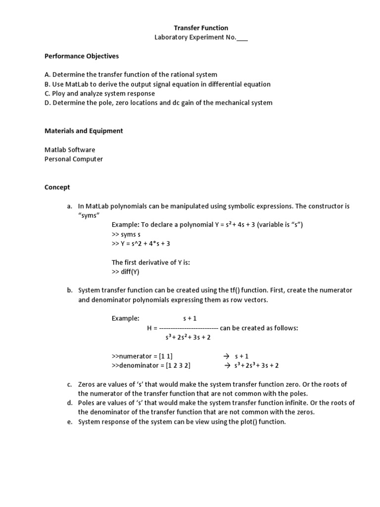 Expt 3 Transfer Function | PDF | Function (Mathematics) | Laplace Transform
