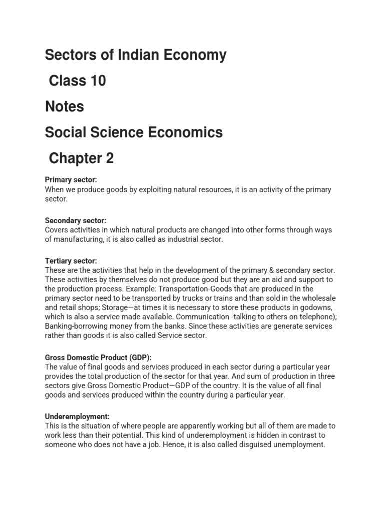 Sector of Indian Economy Notes and QNS ANS | PDF | Underemployment ...