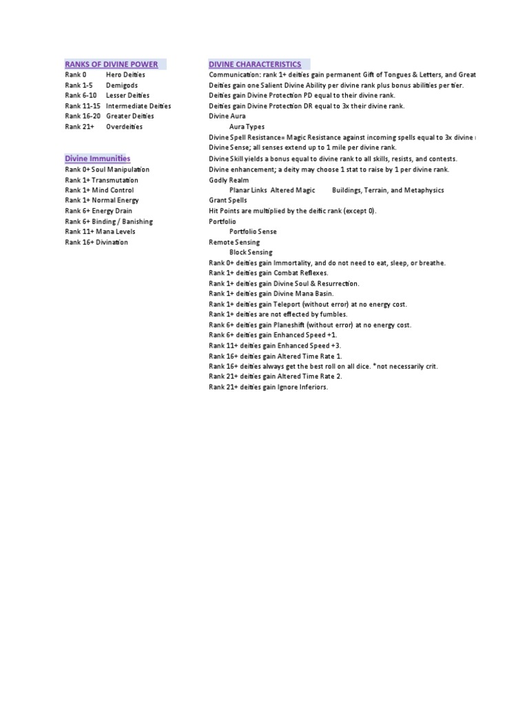 Ranks of Divine Power Divine Characteristics | PDF | Deities