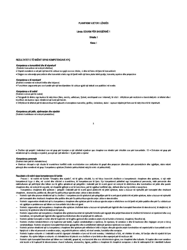 Plani Edukim Per Shoqerine 1 Upkfeg | PDF