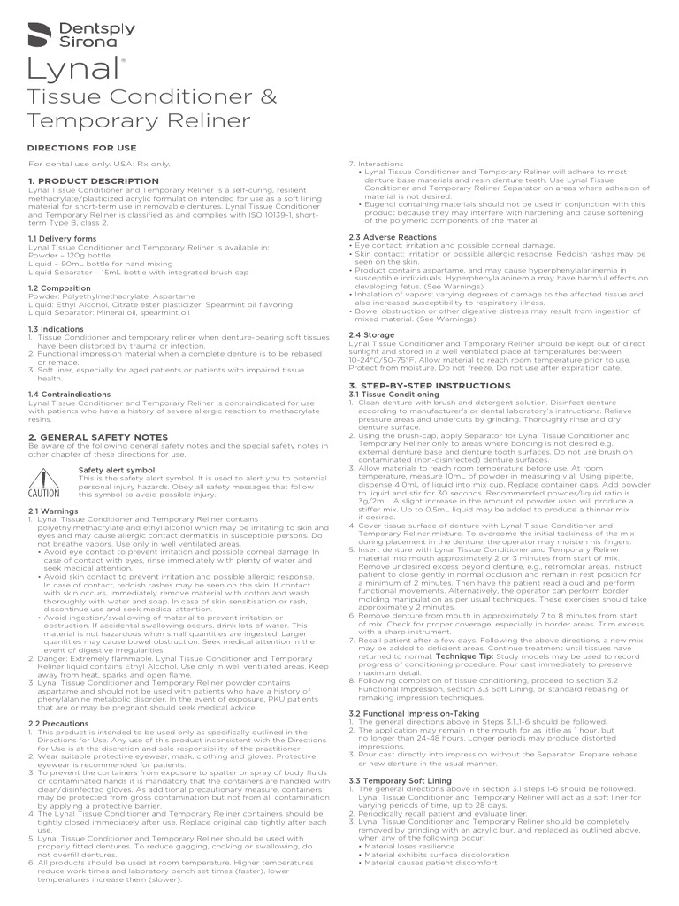 Lynal: Tissue Conditioner & Temporary Reliner | PDF | Dentures ...