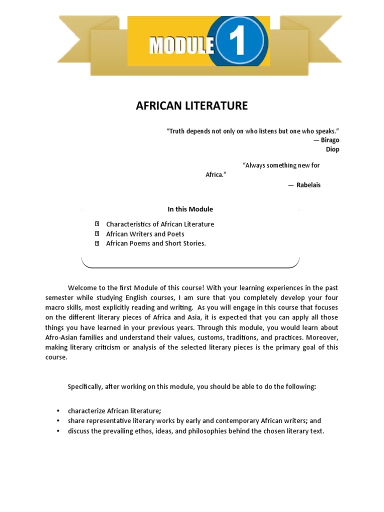 African Literature M1L1 | PDF | African Literature | Africa