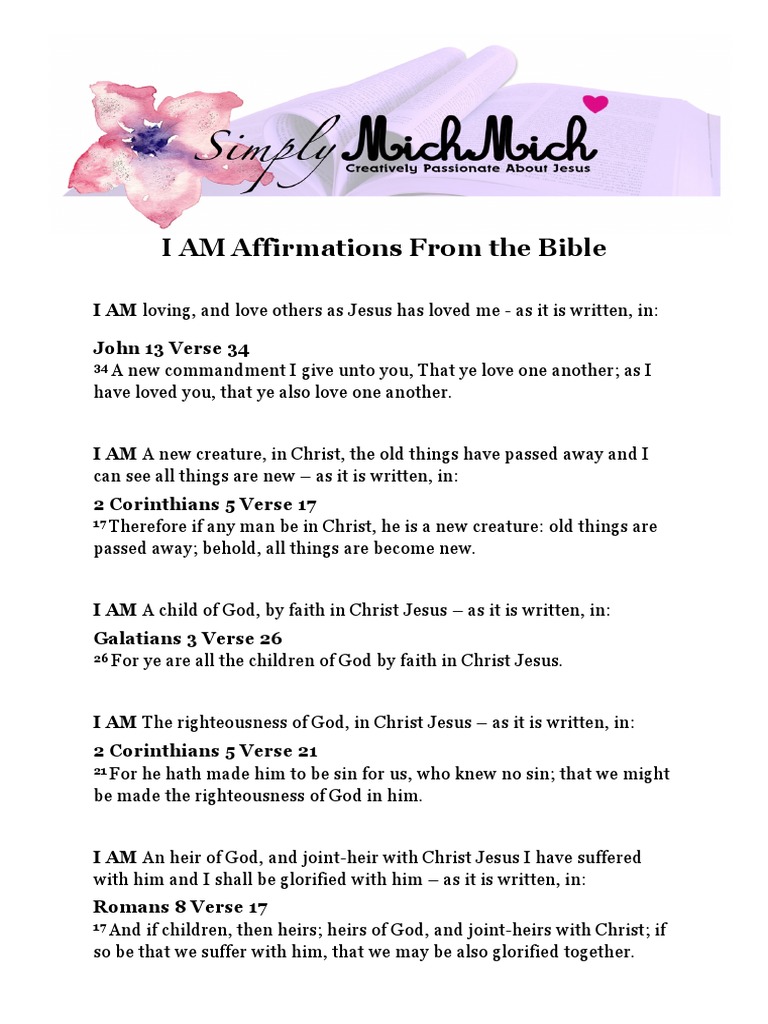 I Am Affirmations From The Bible Document | PDF | Armor Of God | Jesus