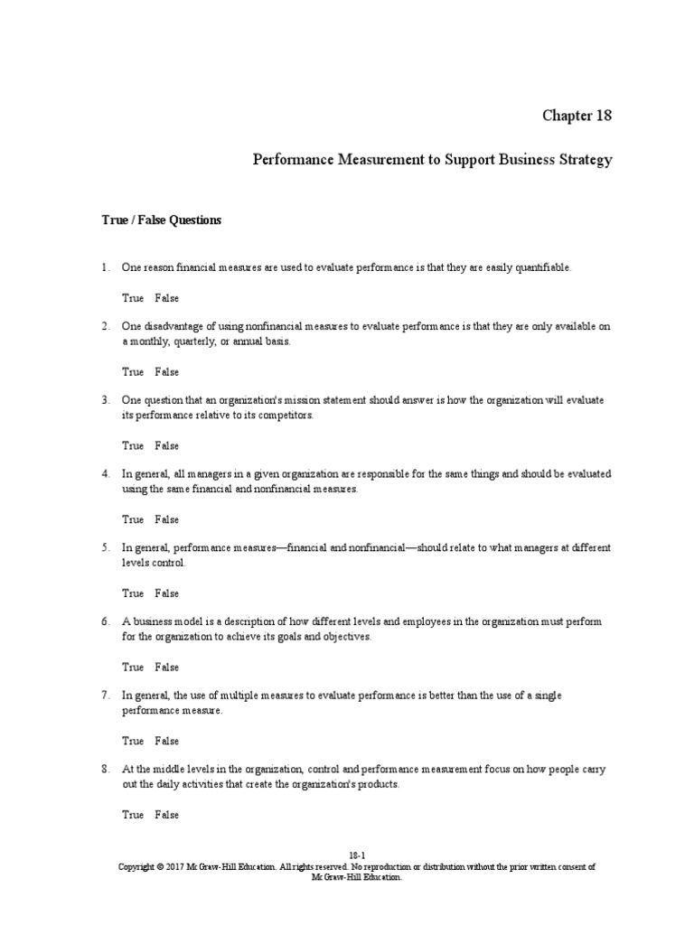 Performance Measurement To Support Business Strategy: True / False ...