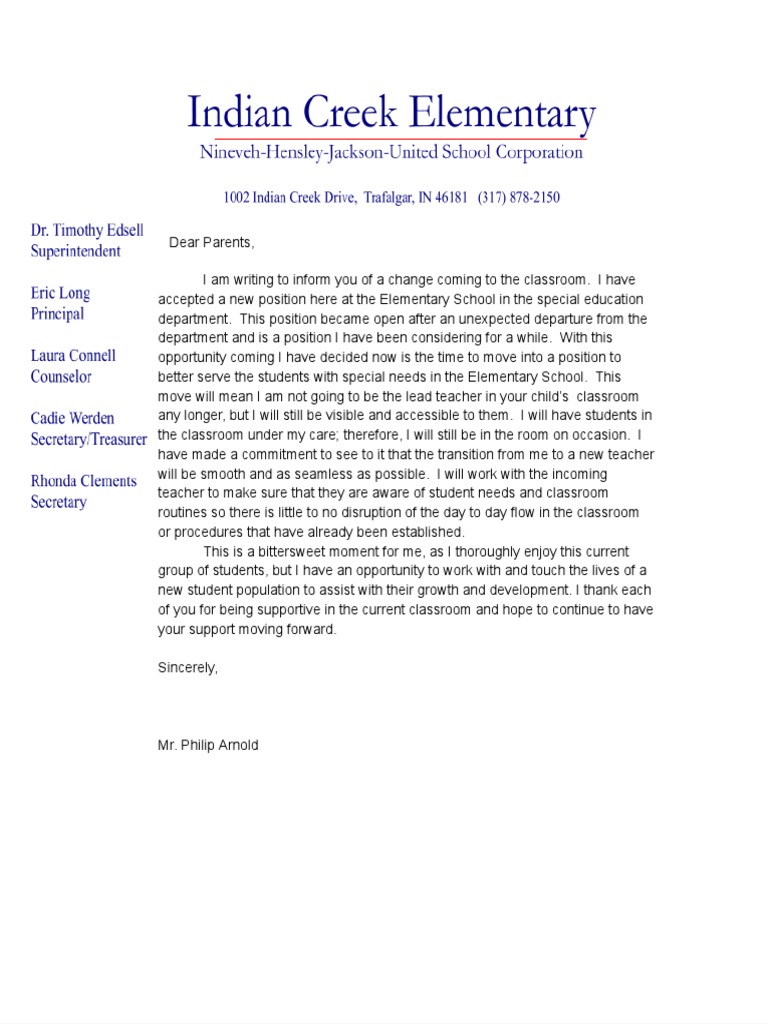 Transition Letter - Current Parents | PDF