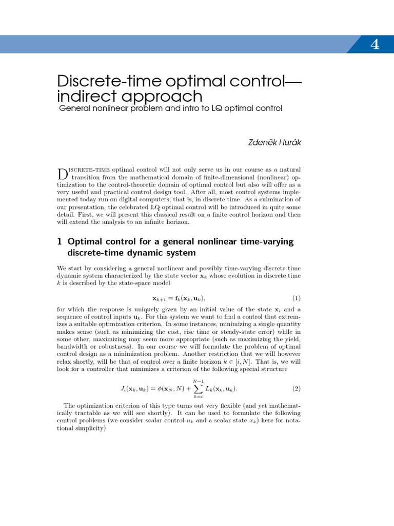 L4 Discrete Time Optimal Control Indirect LQ ARE | PDF | Mathematical Optimization | Optimal Control