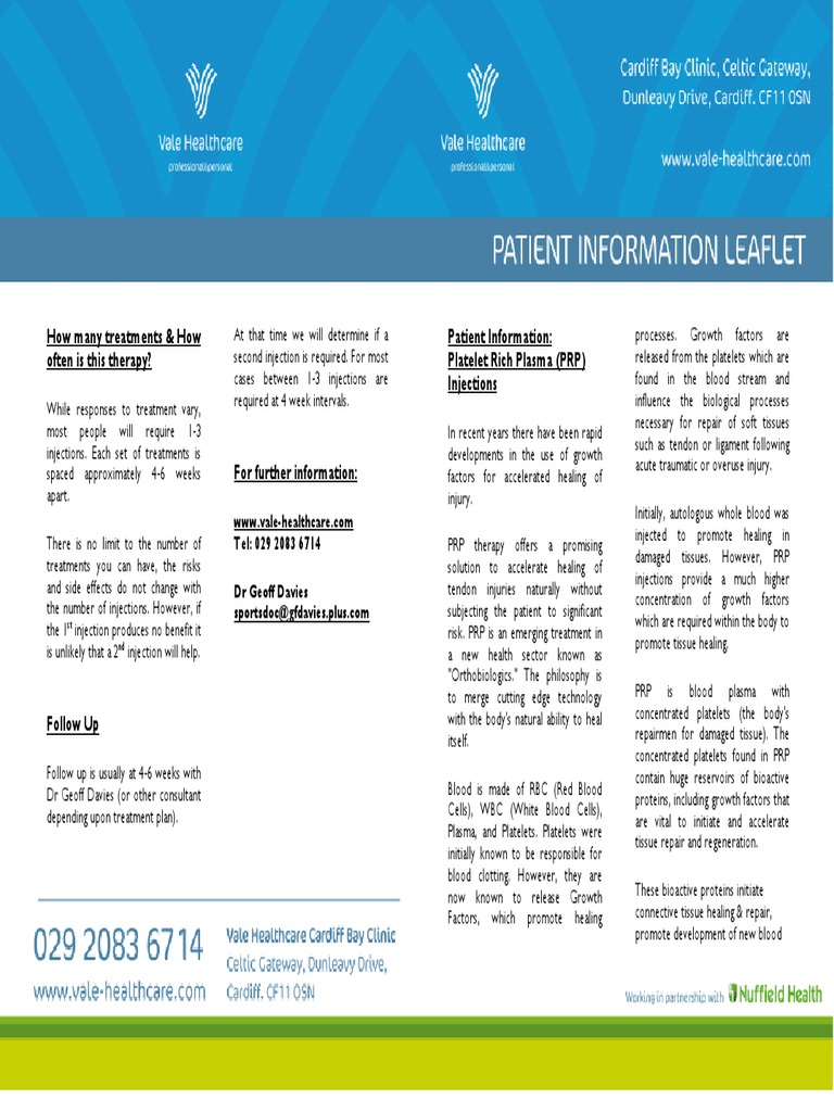 PRP Patient Information Leaflet Template2 | PDF | Healing | Tendon