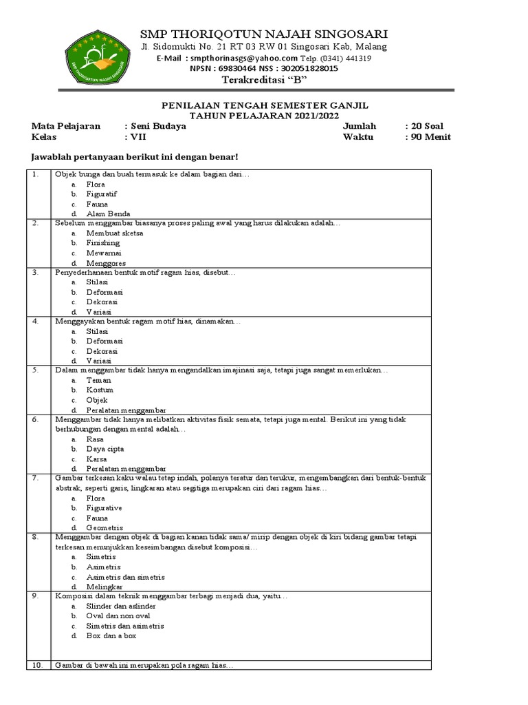 PTS Seni Budaya 7 Ganjil Fix | PDF