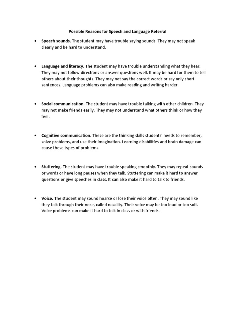 Reasons For Speech Referral | PDF