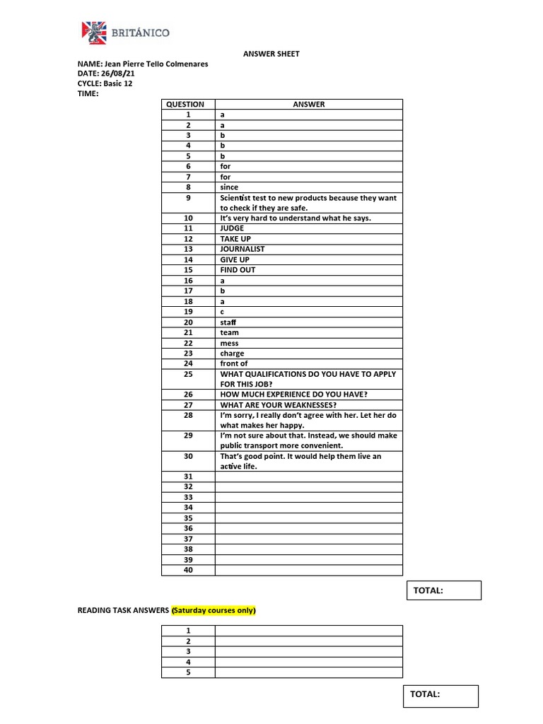 Answer Sheet Navigate Courses | PDF