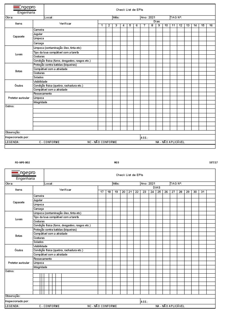 CHECK LIST DE EPIs | PDF