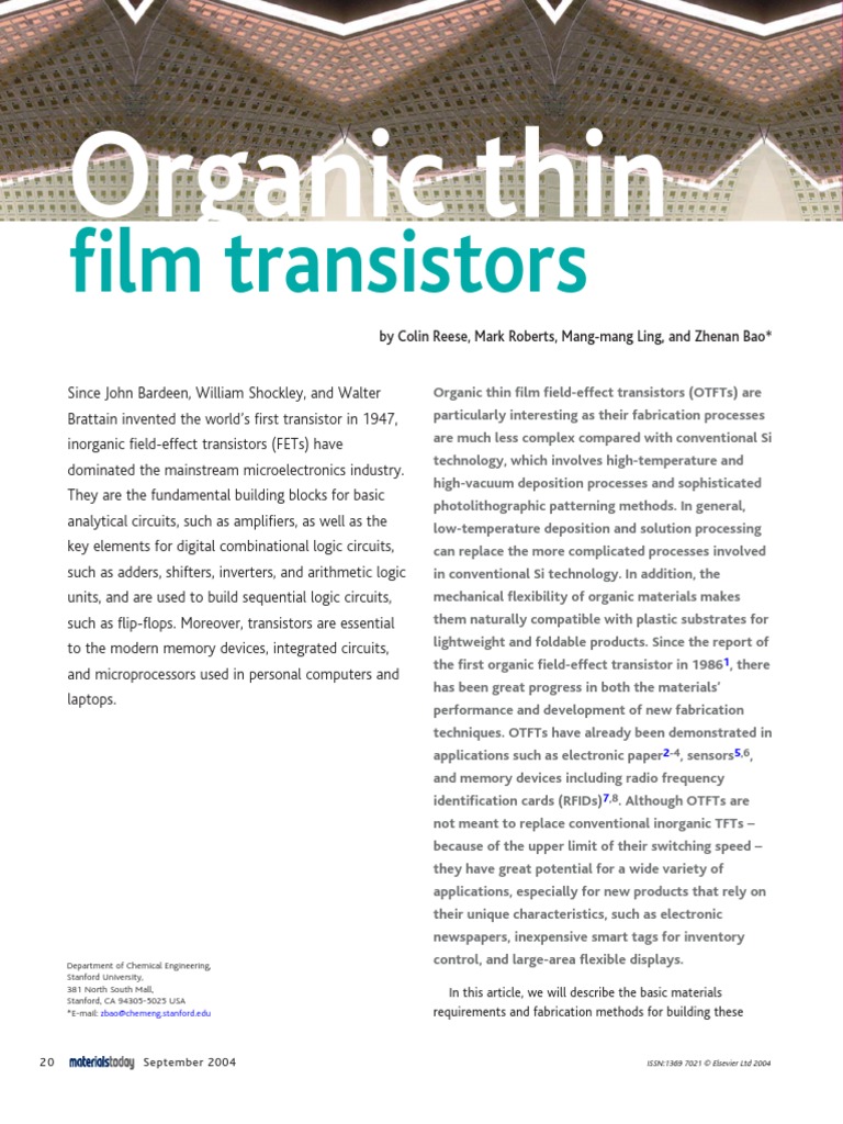 Organic Thin Film Transistors | PDF | Field Effect Transistor ...