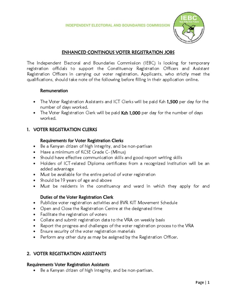 IEBC Registration Jobs | PDF | Voter Registration | Information And ...