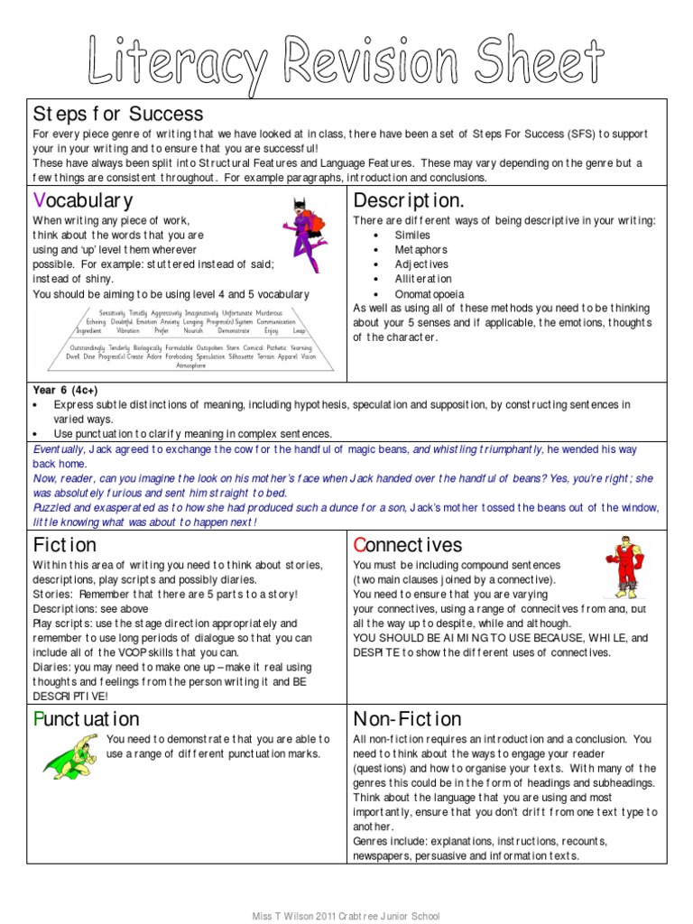 Literacy Revision Sheet | PDF | Punctuation | Sentence (Linguistics)