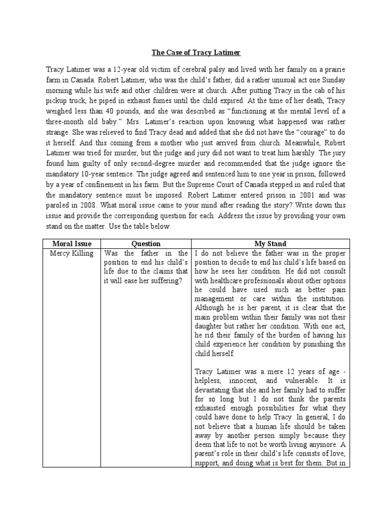 Tracy Latimer Case - Ethics | PDF | Murder | Crimes