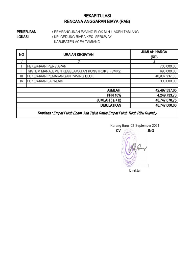 RAB Penawaran PAVING BLOK MIN 1 | PDF