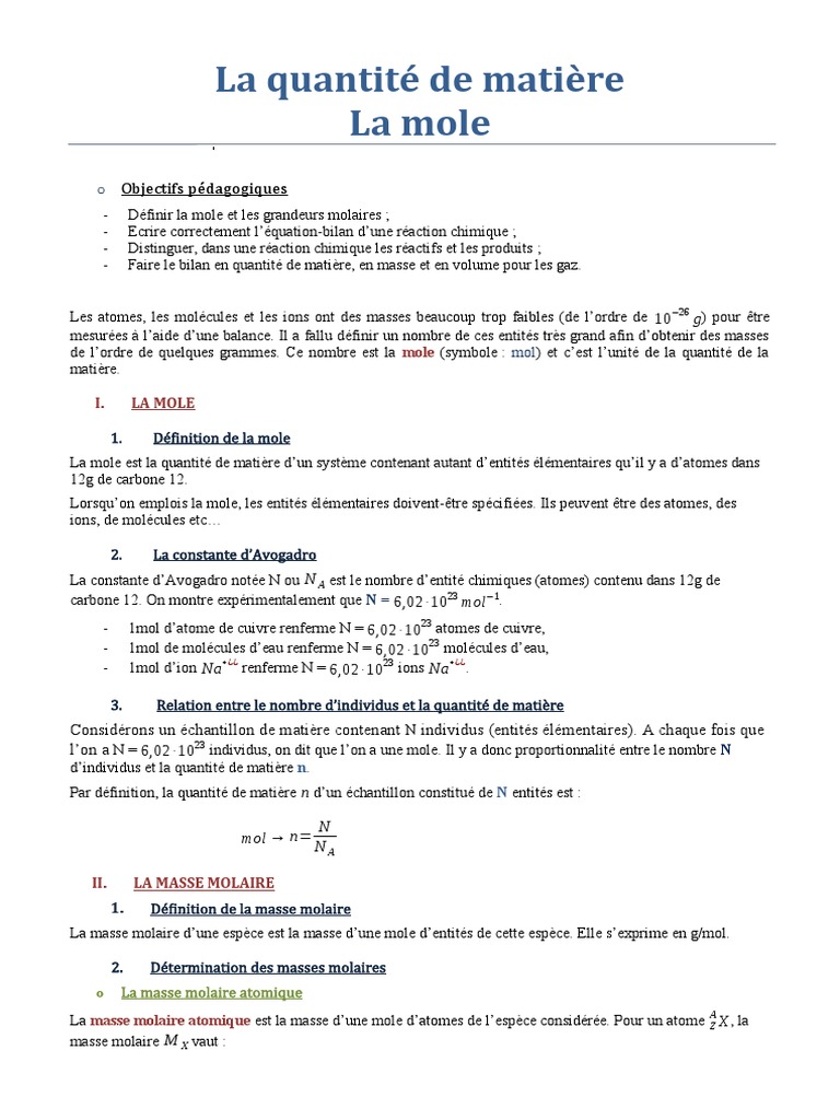 Chap 3 Quantite de Matiere | Download Free PDF | Mole (unité) | Pression