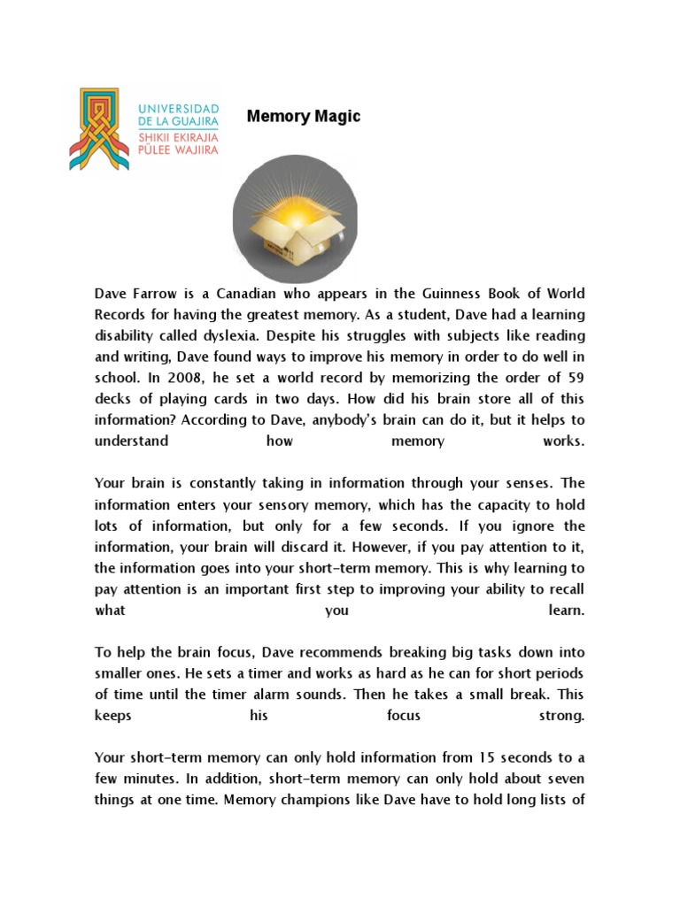 Memory Magic: Techniques for Improving Memory According to World Record ...