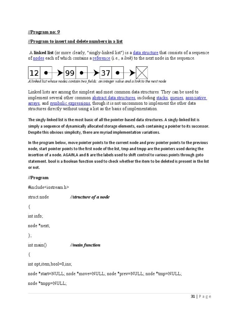 Data Structure Nodes Reference: //program No: 9 //program To Insert and Delete Numbers in A List ...