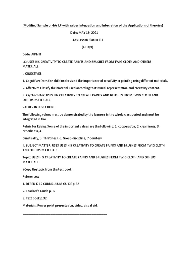 Modified Sample of 4as LP With Values Integration and Integration of The Applications of ...
