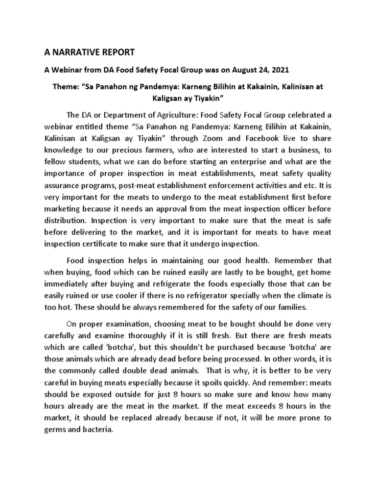 Narrative Report | PDF | Foods | Meat