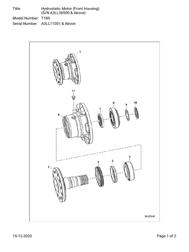 Hydrostatic Motor (Front Housing) (S - N A3LL36500 & Above) - T180 | PDF