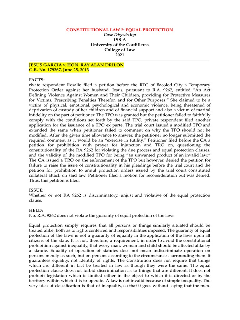 Compilation of Equal Protection Case Digests | PDF | Equal Protection ...