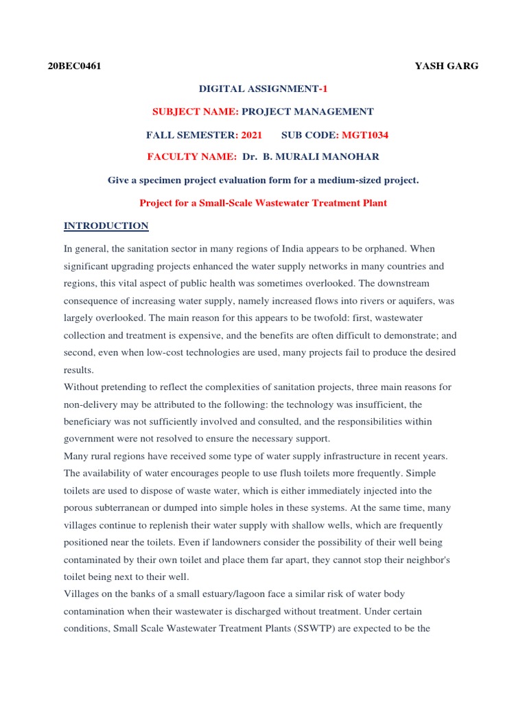 Vit Vellore Project Management | PDF | Sanitation | Wastewater