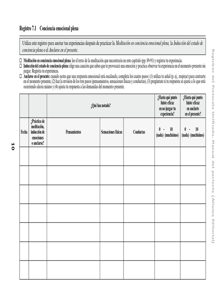 Registro de Meditación y Atención Plena | PDF | Las emociones | Meditación